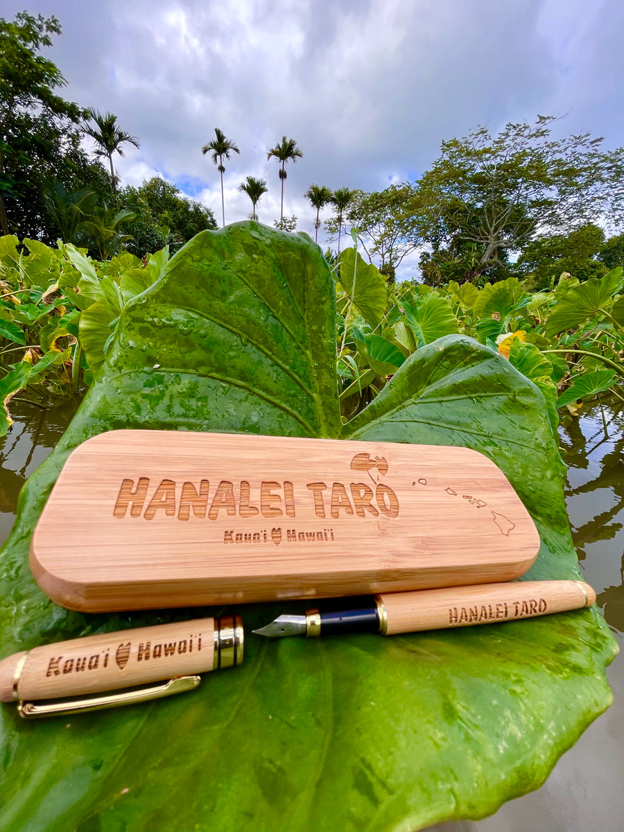 Wood Engraved Fountain Pen + Engraved Bamboo Box – Hanalei Taro